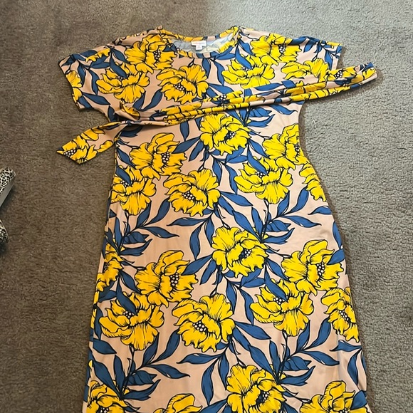 LuLaRoe | Dresses | Lularoe Medium Tan With Yellow And Blue Flowers ...